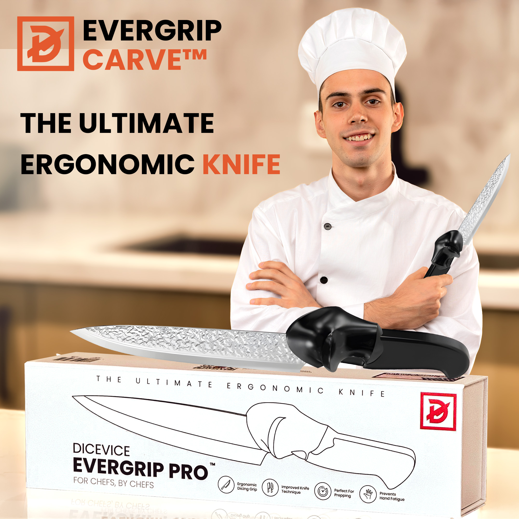 EverGrip Pro 8" Chef Knife – Ergonomic Handle | DiceVice